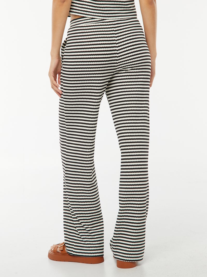 Brede broek van gewafeld tricot met strepen - ZWART - Dame - 18.00€ - Kiabi