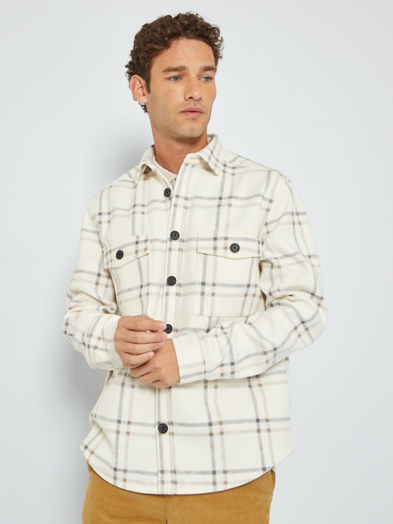 Flanellen overhemd met ruitjes - BIEGE - Kiabi - 25.00€
