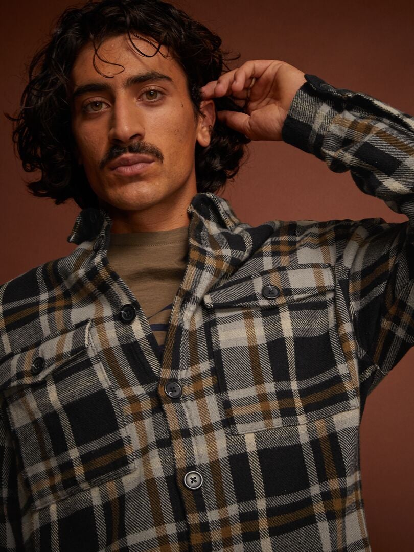 Flanellen overhemd met ruitjes - ZWART - Kiabi - 22.00€