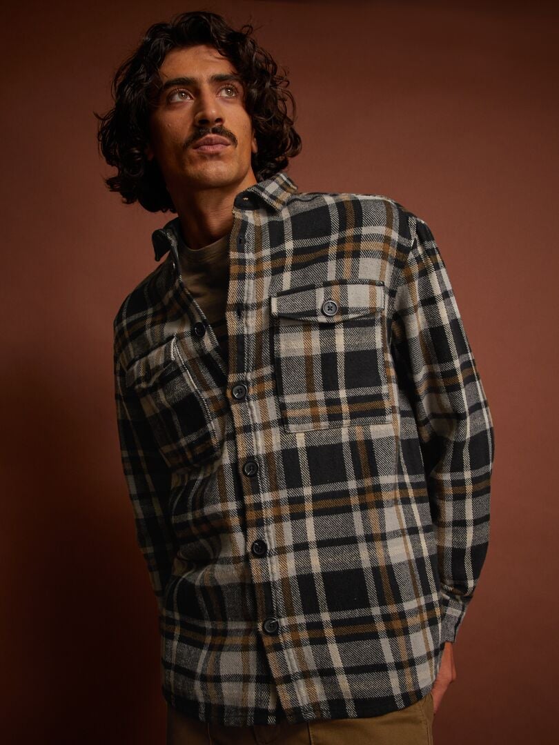 Flanellen overhemd met ruitjes - ZWART - Kiabi - 22.00€