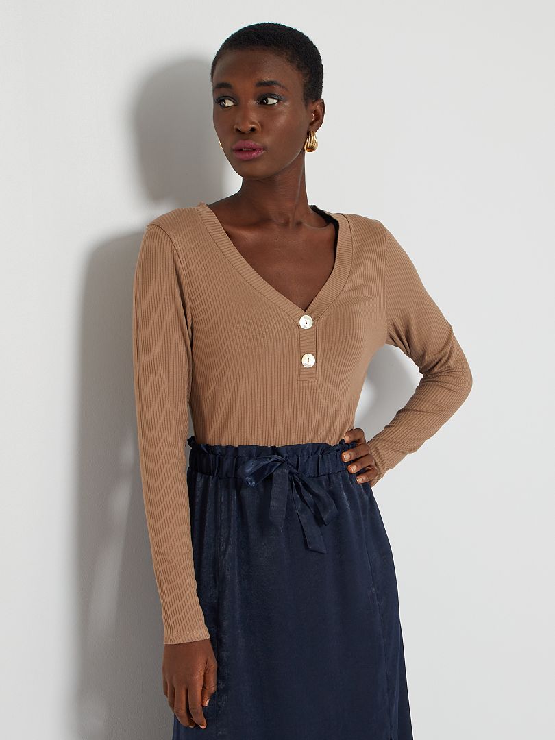 Geribde body - Beige - Kiabi - 13.00€