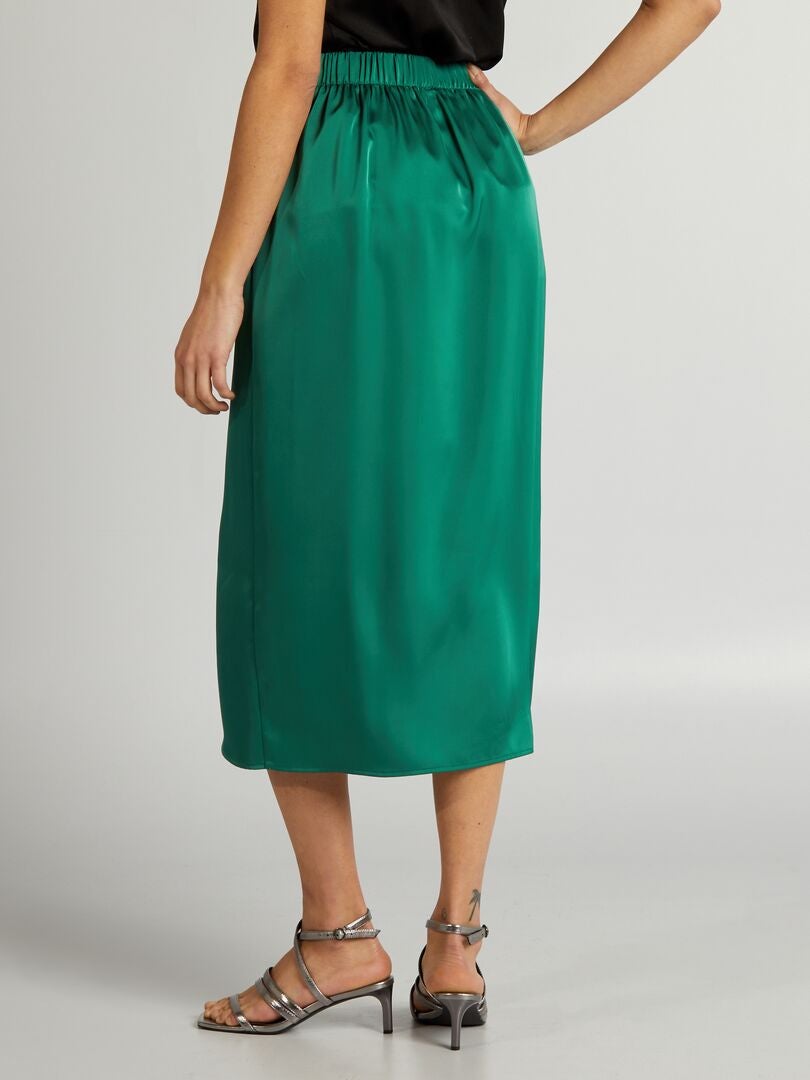 Halflange satijnen rok - GROEN - Kiabi - 22.00€