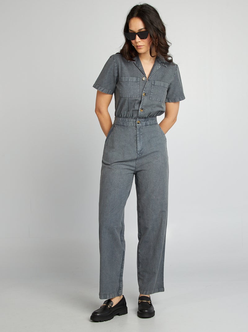 Jumpsuit met korte mouw met zakjes - GRIJS - Dame - 25.00€ - Kiabi