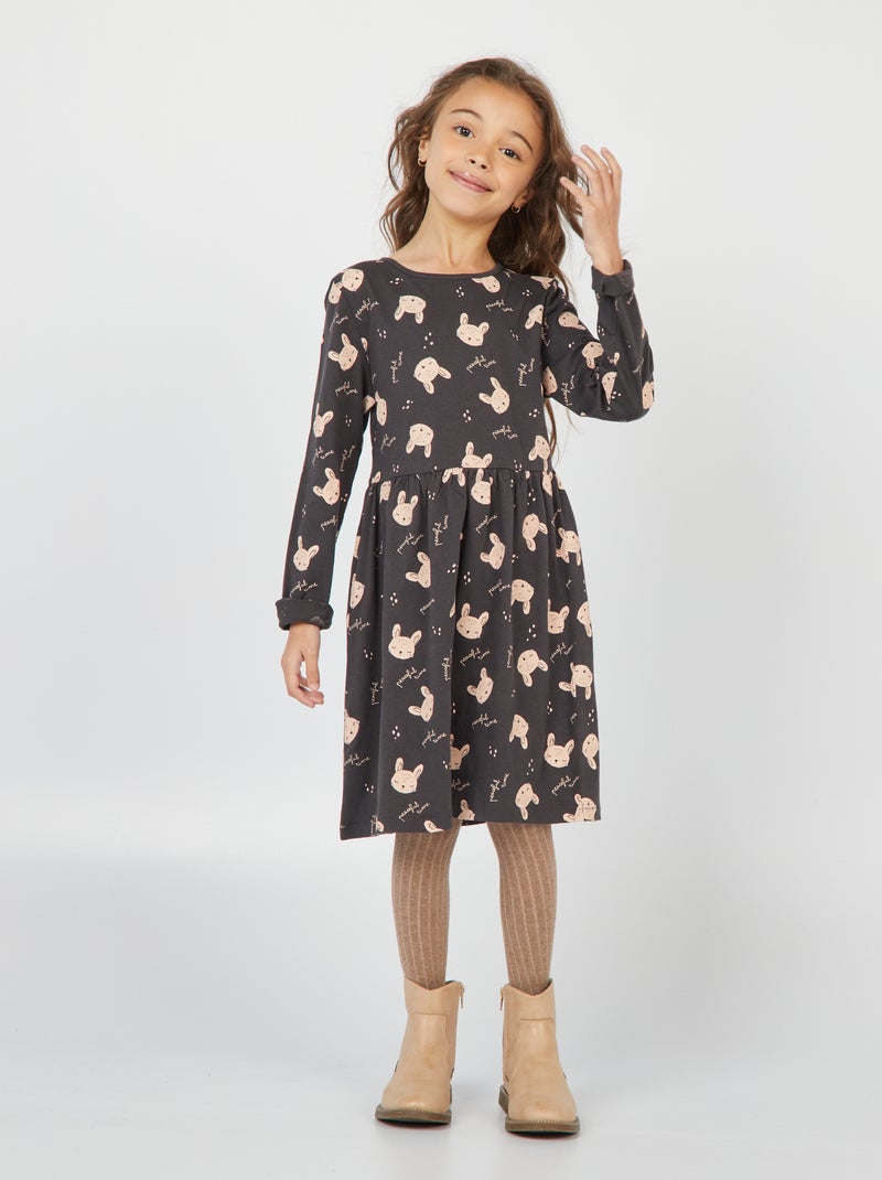 Jurk van jersey met leuke print - GRIJS - 5.50€ - Kiabi