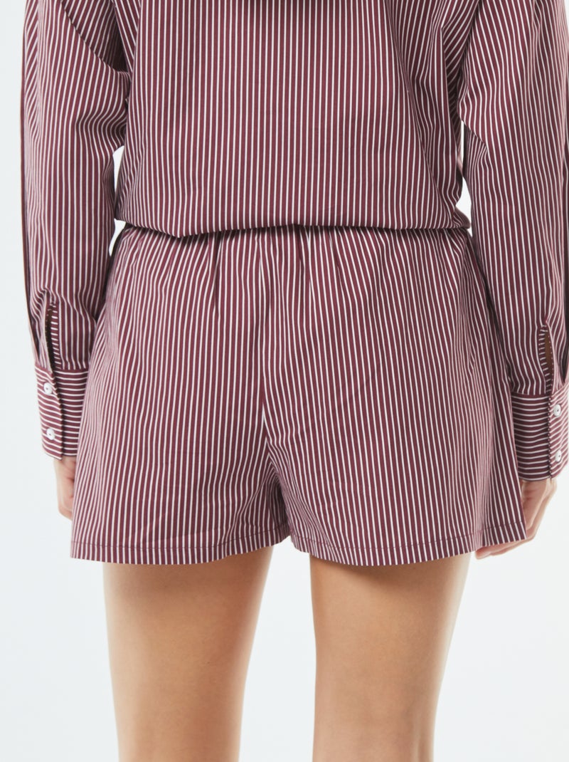 Kort short van gestreepte popeline - Rood - Dame - 15.00€ - Kiabi