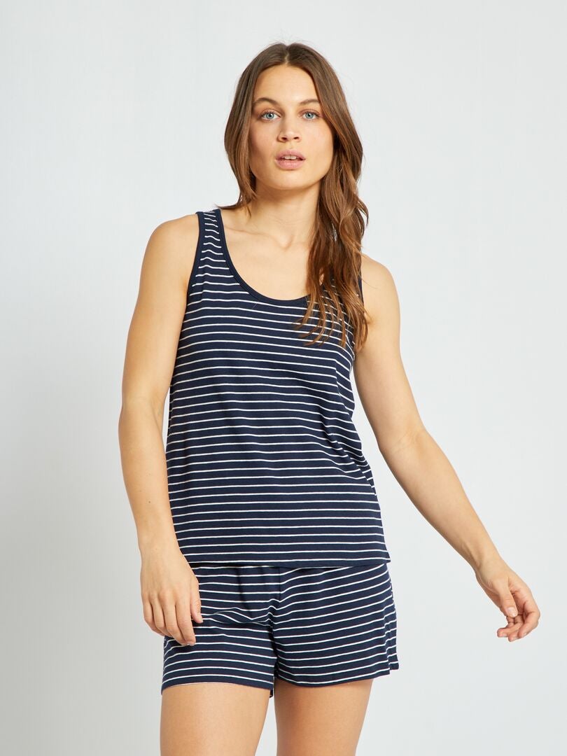 Korte pyjama met singlet + short - 2-delig - BLAUW - Kiabi - 8.00€