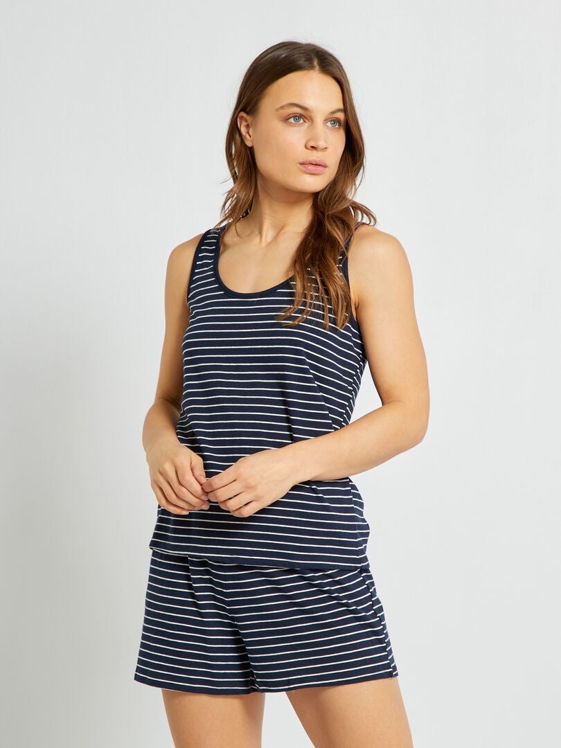 Korte pyjama met singlet + short - 2-delig - BLAUW - Kiabi - 8.00€