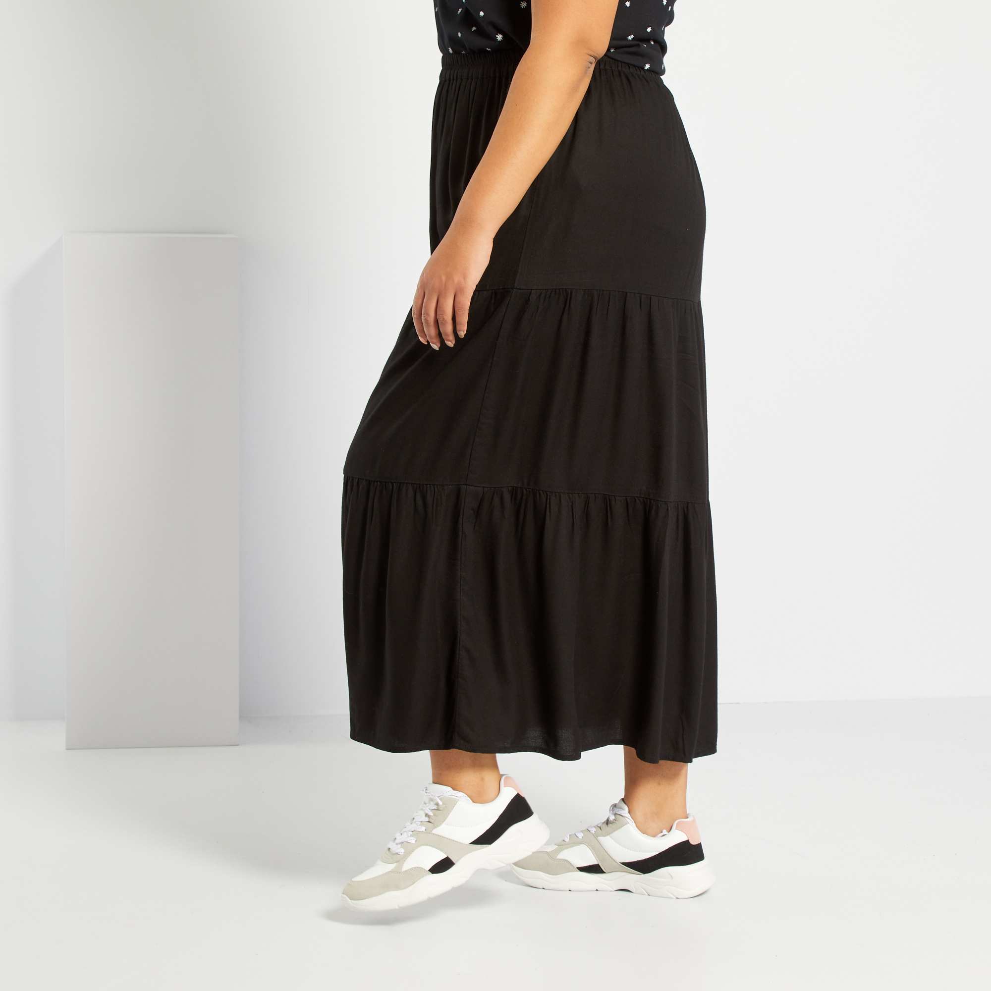 Lange rok met lagen Dames Size+ - zwart - Kiabi - 18,00€