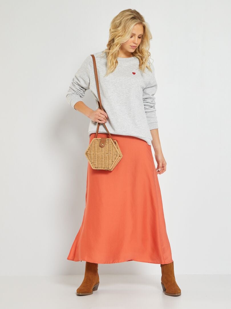 Lange rok met satijnglans - ORANJE - Kiabi - 18.00€