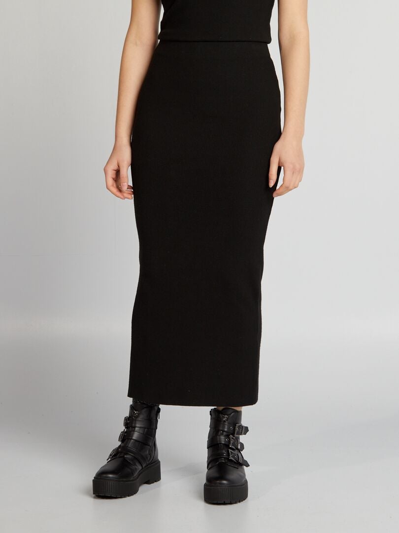 Lange rok van tricot met split - zwart - Kiabi - 15.00€