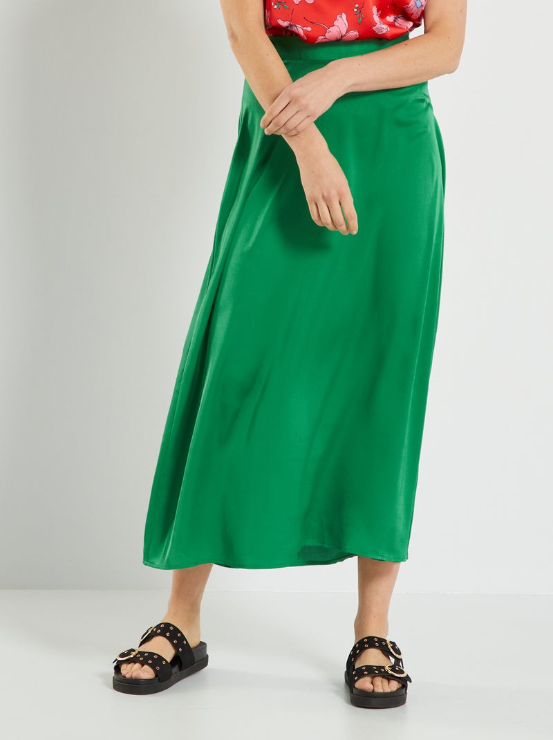 Lange satijnen rok - groen - 20.00€ - Kiabi