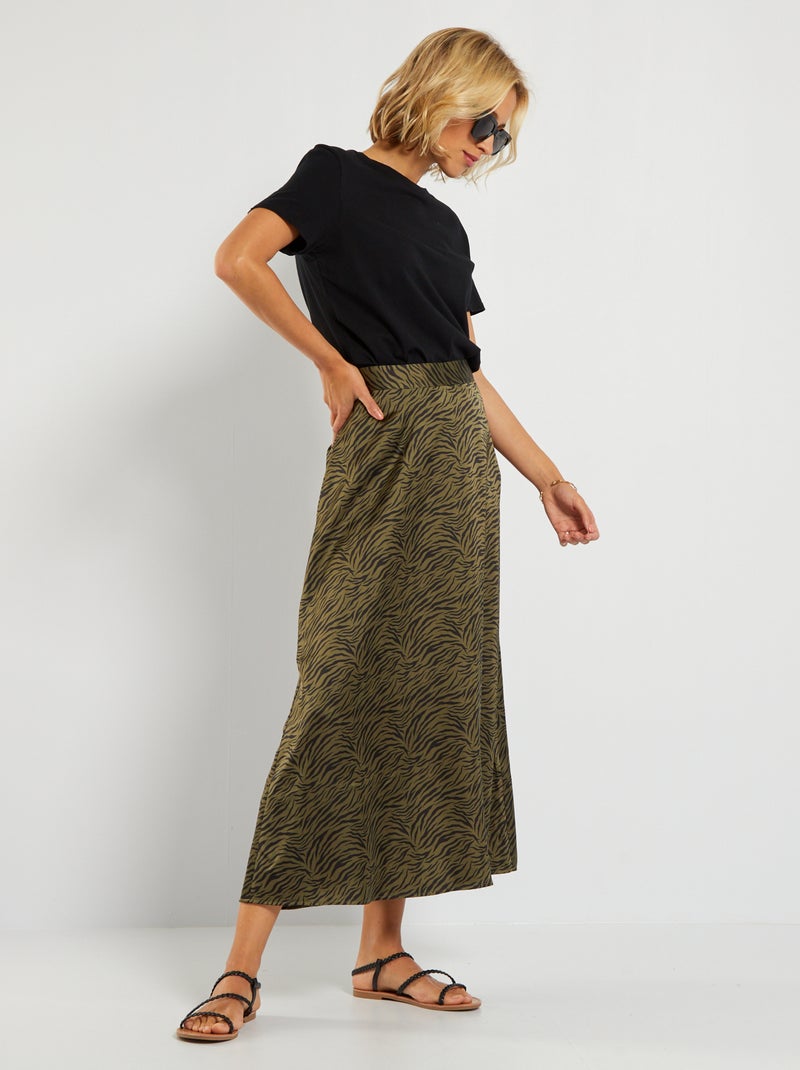 Lange satijnen rok met zebraprint - KAKI - 20.00€ - Kiabi