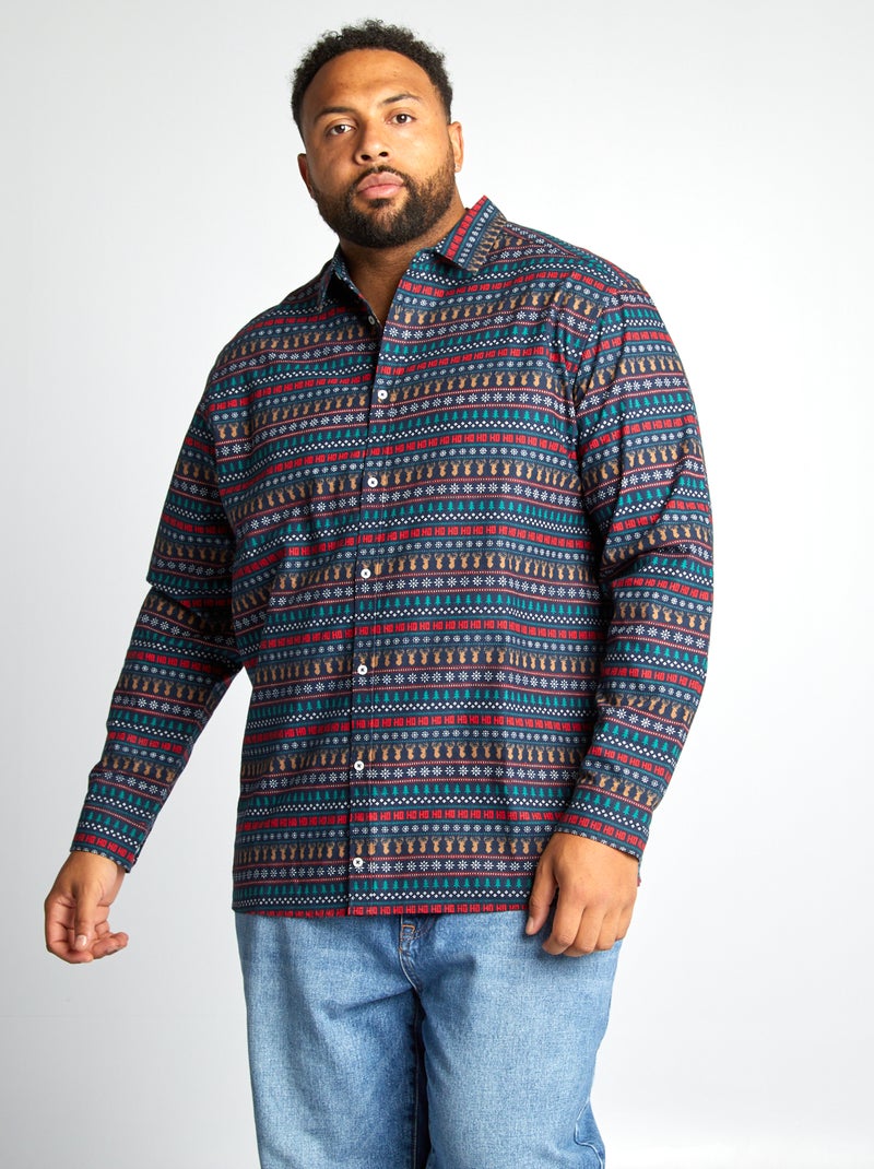 Overhemd van Oxford-katoen met kerstprint - BLAUW - Grote Maten - 20.00 ...