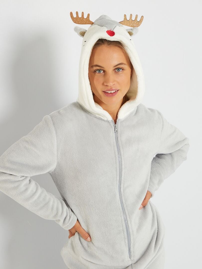 Pyjamapak met capuchon in hertenthema - grijs - Kiabi - 24.00€