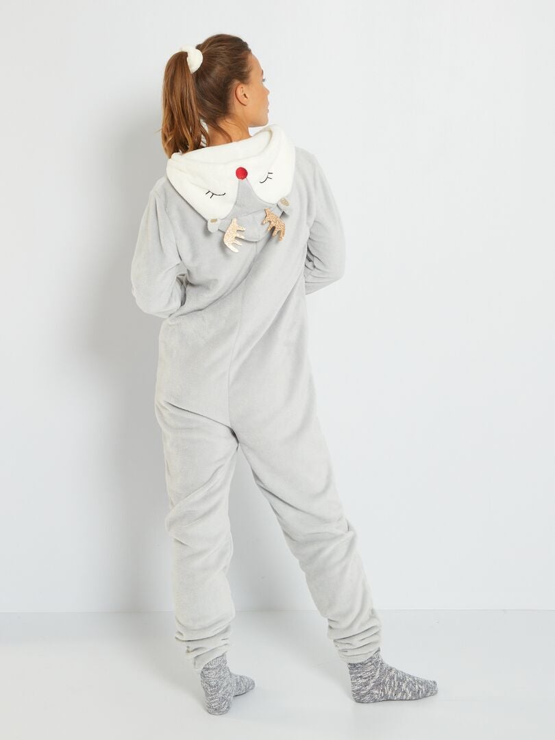 Pyjamapak met capuchon in hertenthema - grijs - Kiabi - 24.00€