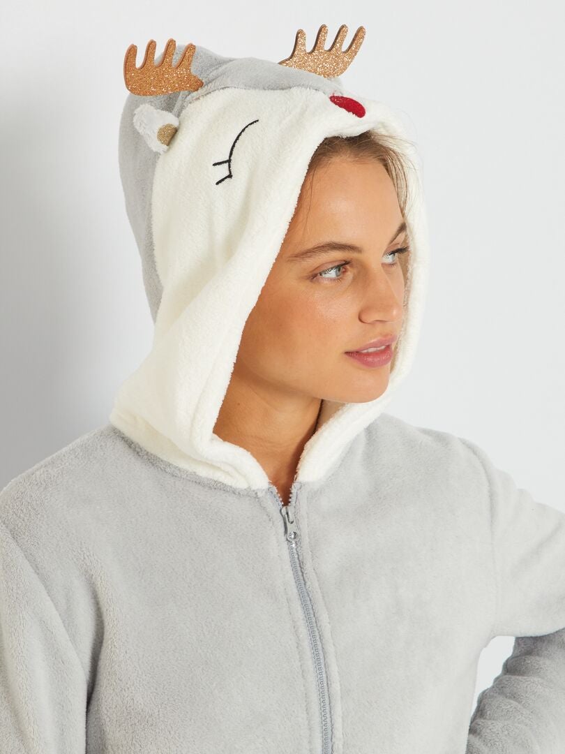 Pyjamapak met capuchon in hertenthema - grijs - Kiabi - 24.00€