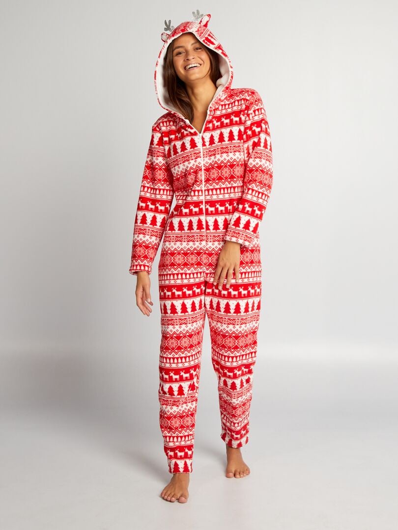 Pyjamapak van fleece met capuchon - rood / wit - Kiabi - 25.00€