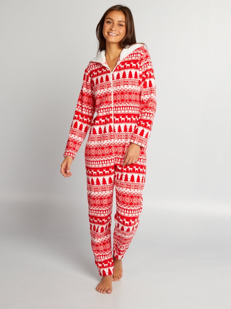 Pyjamapak van fleece met capuchon - rood / wit - Kiabi - 25.00€