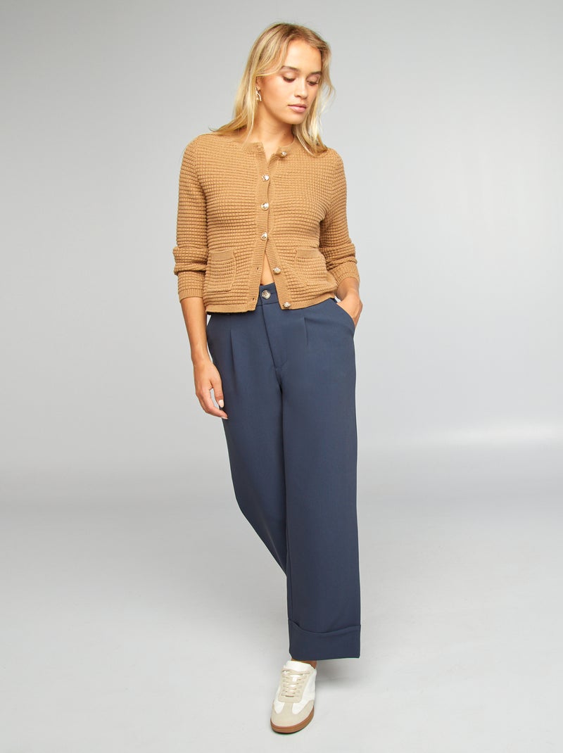 Strakke broek met omslag - BLAUW - 20.00€ - Kiabi
