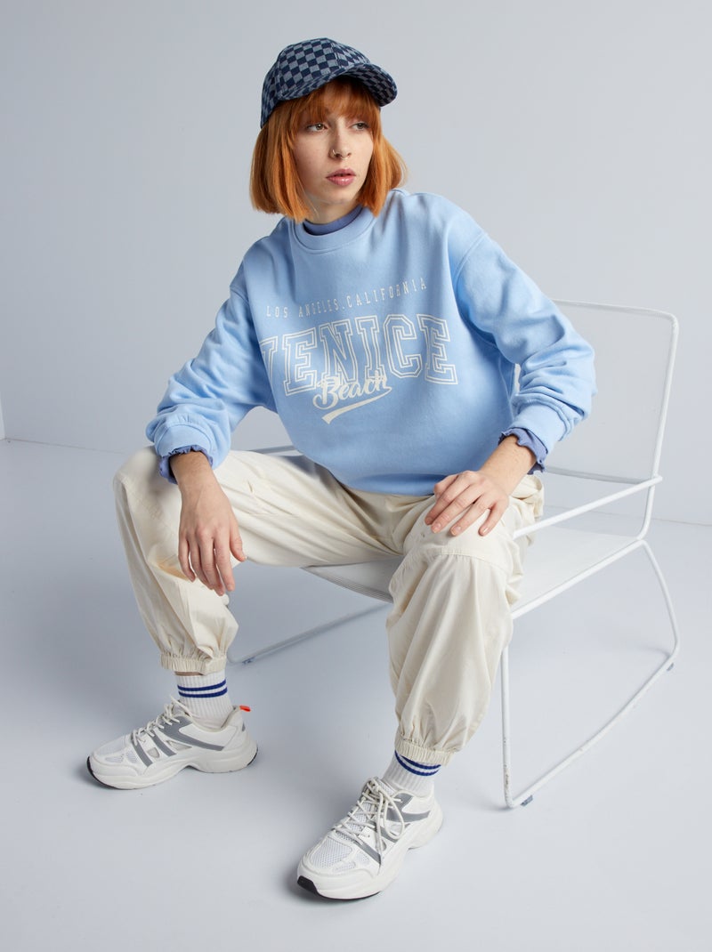 Sweater met fleece-effect en print - BLAUW - Kiabi - 12.00€