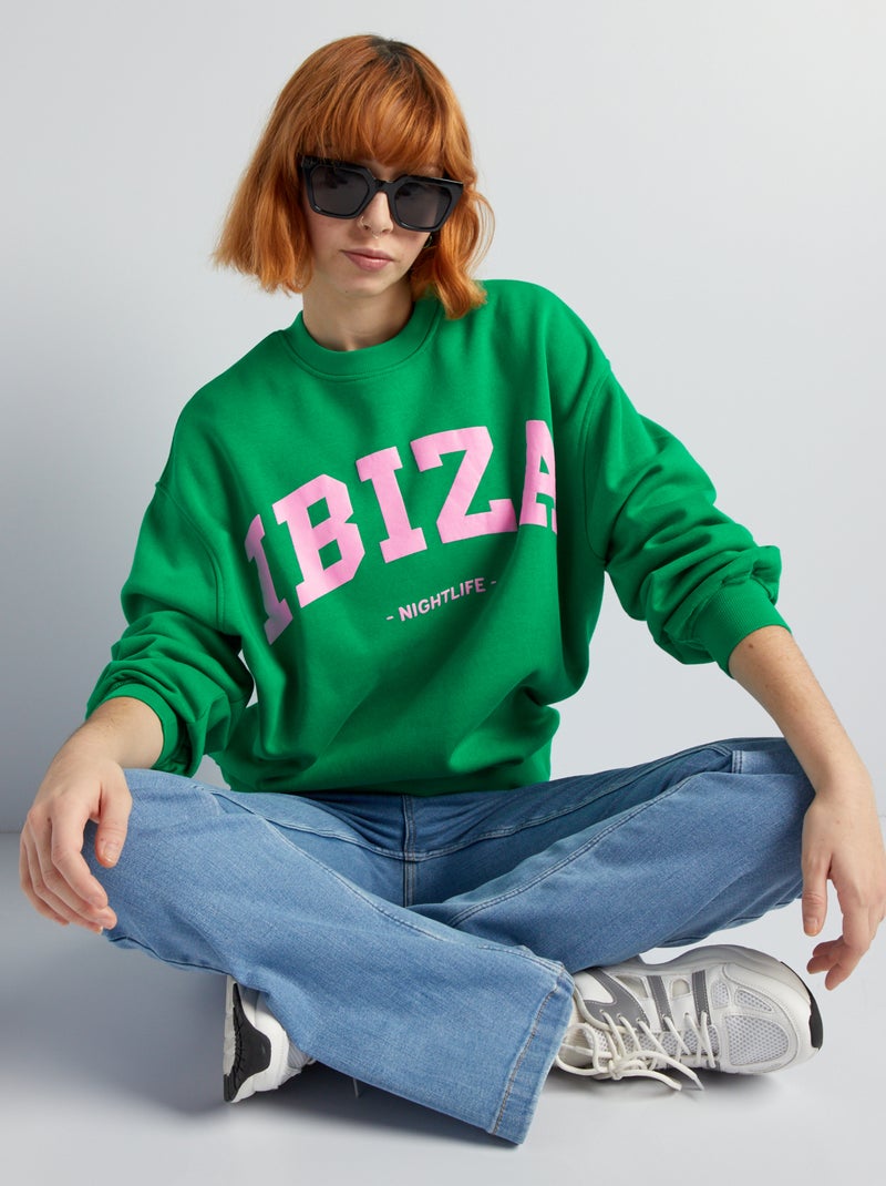 Sweater met fleece-effect en print - GROEN - Kiabi - 12.00€