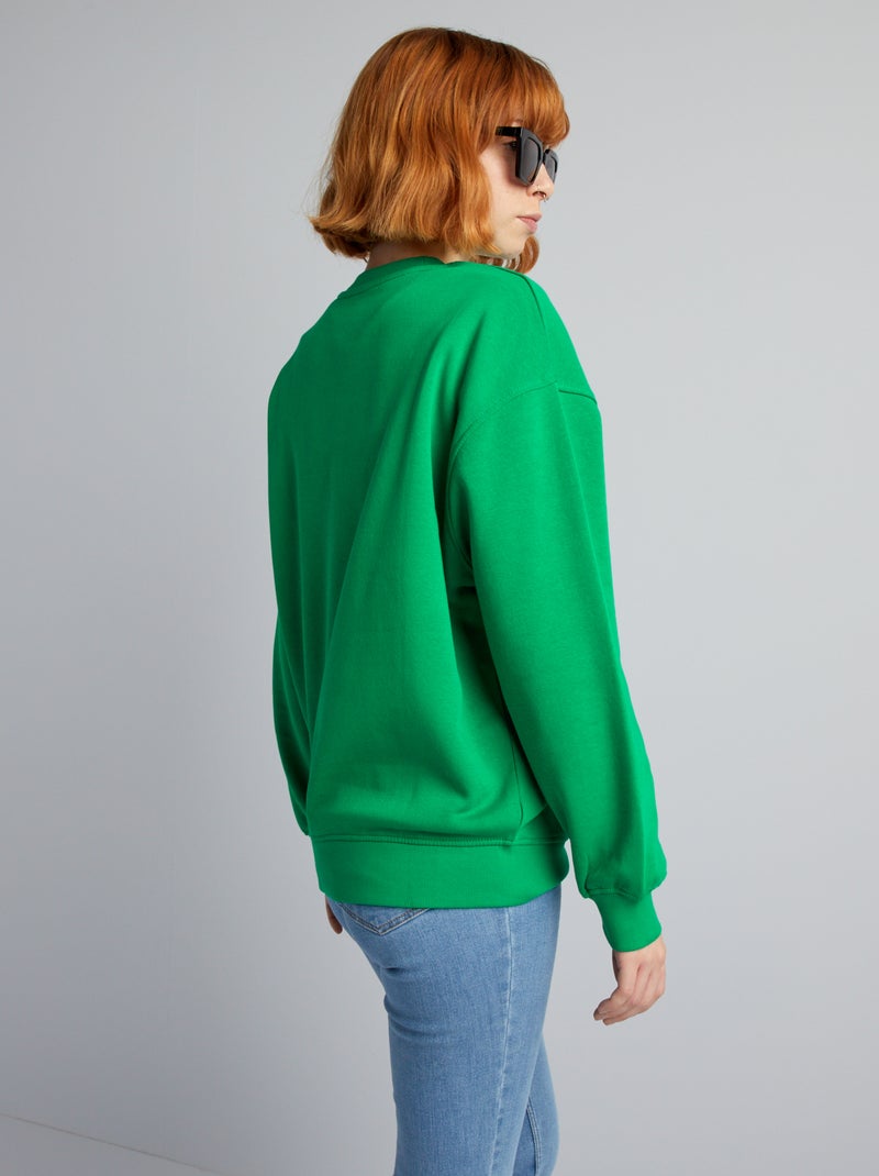 Sweater met fleece-effect en print - GROEN - Kiabi - 12.00€