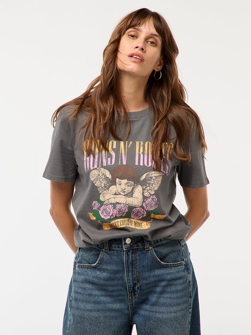 T-shirt met 'Guns N' Roses'-print - Grijs - Dame - 13.00€ - Kiabi