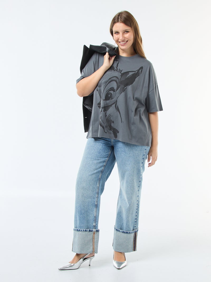 T-shirt met korte mouw en print 'Disney' 'Bambi' - Grijs - Grote Maten ...