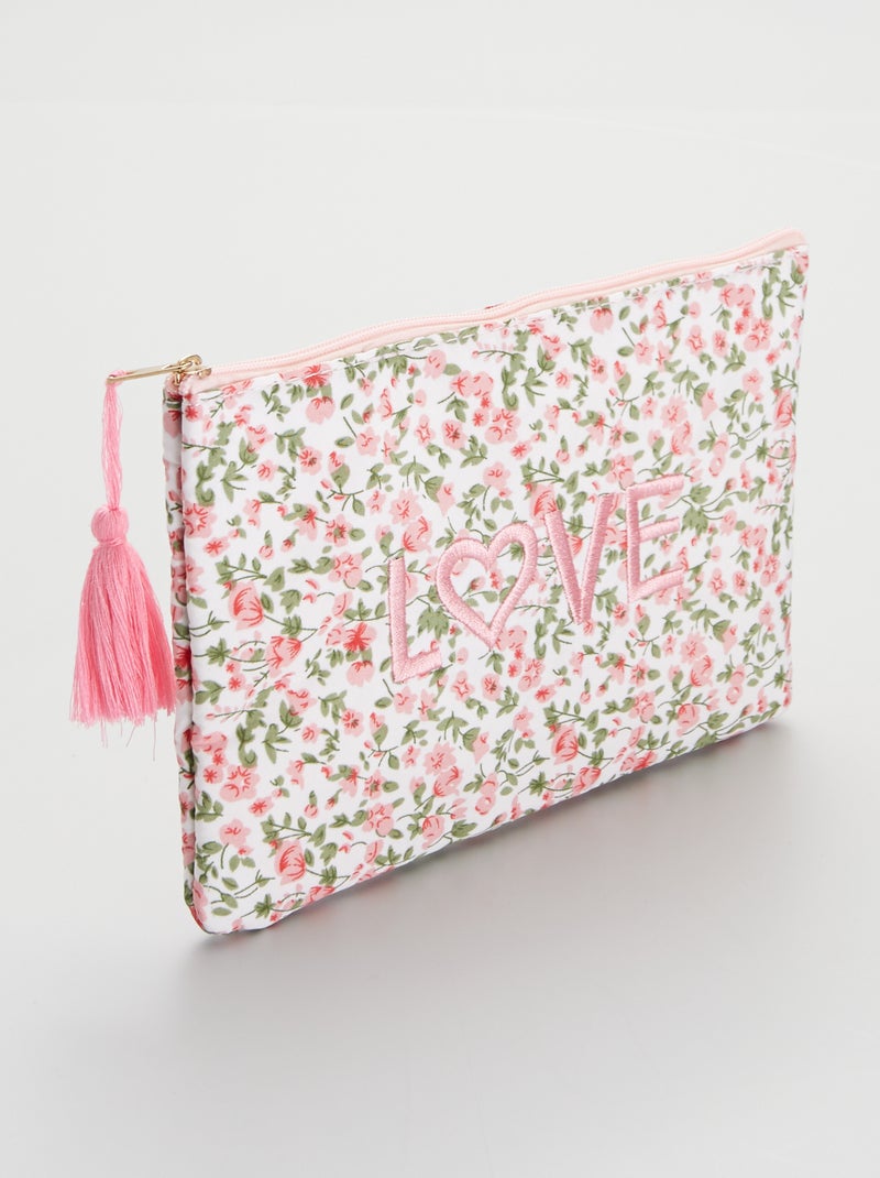 Tasje met Liberty-print en ritsje met pompon - ROSE - 8.00€ - Kiabi
