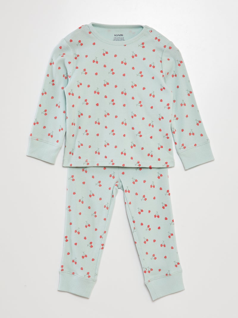 Tweedelige pyjama met ribbeltextuur - 2-delig - BLAUW - Kiabi - 9.00€