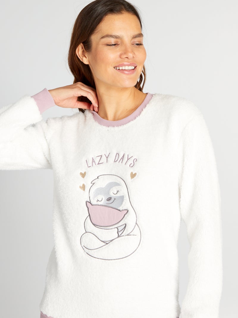 Tweedelige pyjama met sweater + broek - 2-delig - wit / roze - Kiabi ...