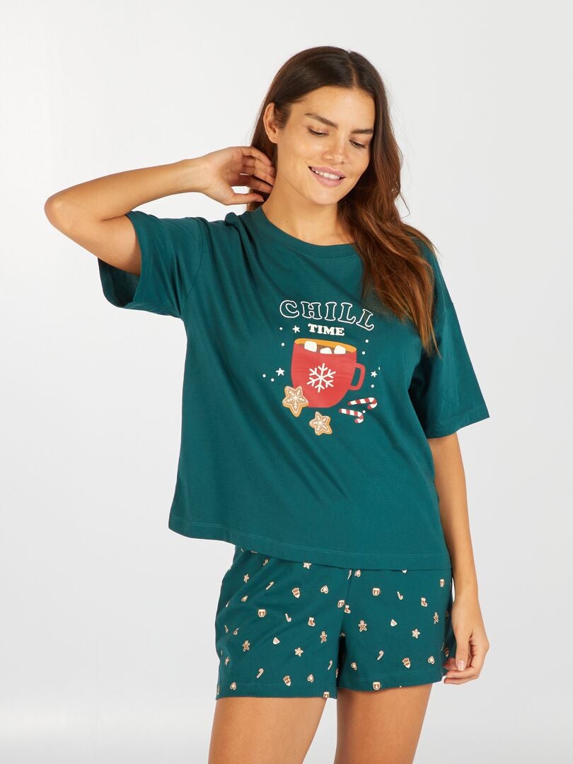 Tweedelige pyjama | T-shirt + short - GROEN - Kiabi - 14.00€
