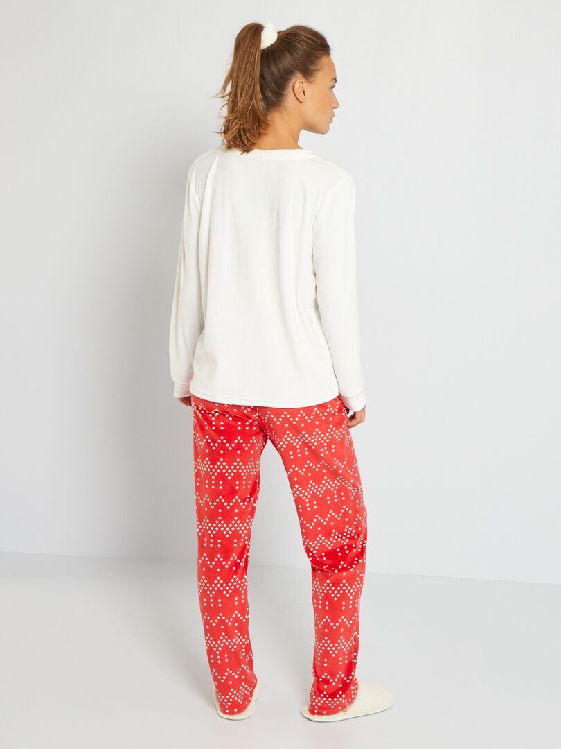 Tweedelige pyjama van velours met kerstprint - rood / ecru - Kiabi - 25.00€