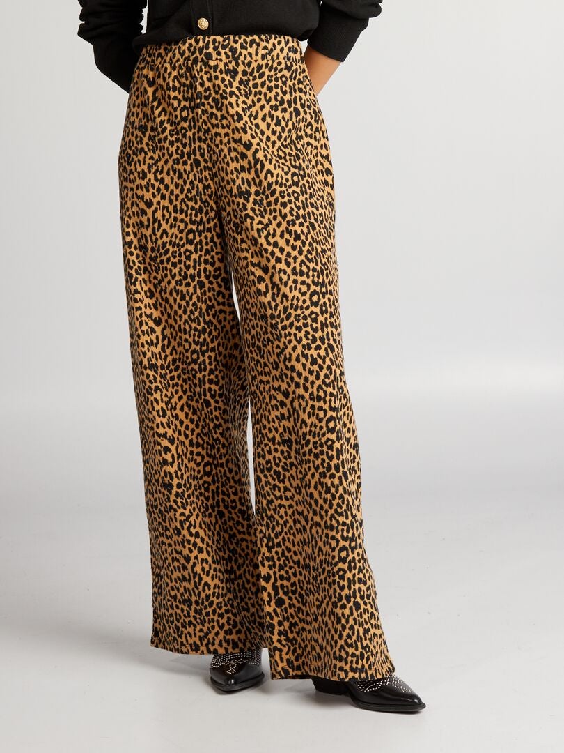 Wijde broek met luipaardprint - BRUIN - Kiabi - 18.00€