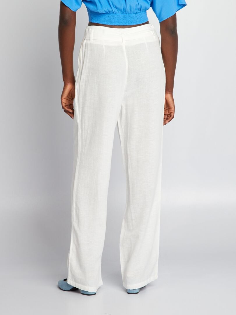 Wijde linnen broek met hoge taille - WIT - Kiabi - 22.00€